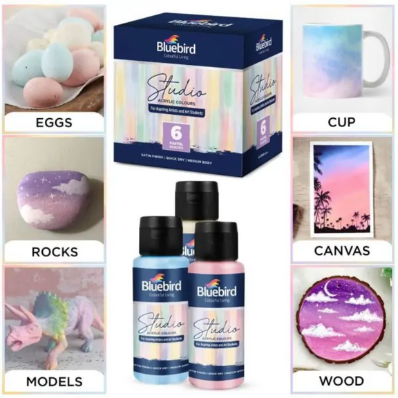Bluebird Studio Acrylic Colours – 100 ml – Set of 6 Pastel Shades ...