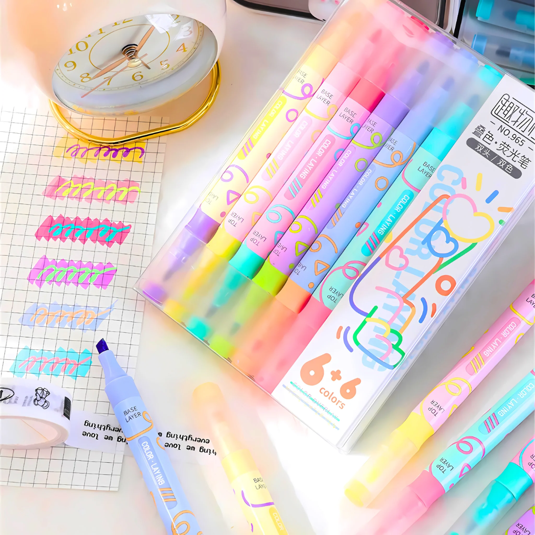 Dual Tip Highlighter Pen Pack Of 6 – thestationerycompany.pk