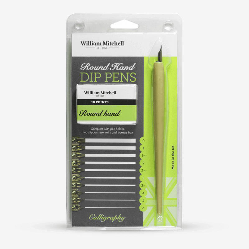 William Mitchell Calligraphy Round Hand Nibs Set With Holder ...